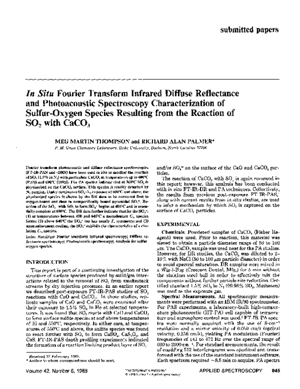 Pdf In Situ Fourier Transform Infrared Diffuse Reflectance And