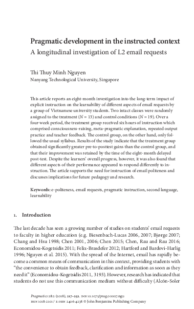 (PDF) Pragmatic development in the instructed context