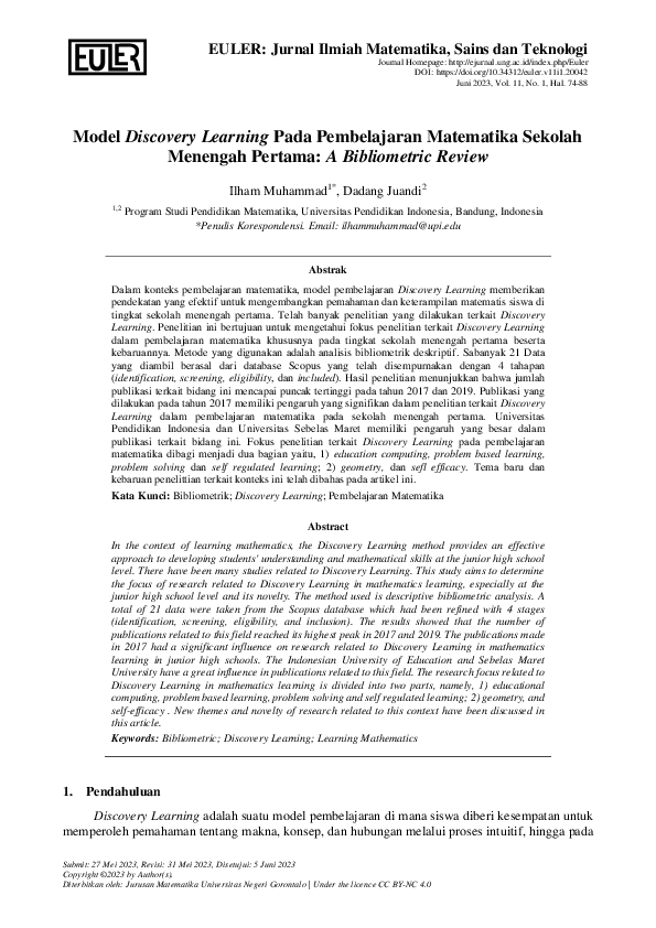 (PDF) Model Discovery Learning Pada Pembelajaran Matematika Sekolah Menengah Pertama: A ...