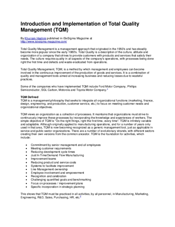 (PDF) Introduction and Implementation of Total Quality Management (TQM ...