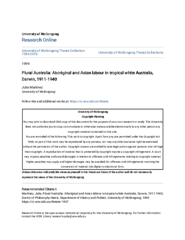 (PDF) Plural Australia: Aboriginal and Asian labour in tropical white ...