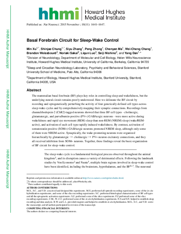 (PDF) Basal forebrain circuit for sleep-wake control