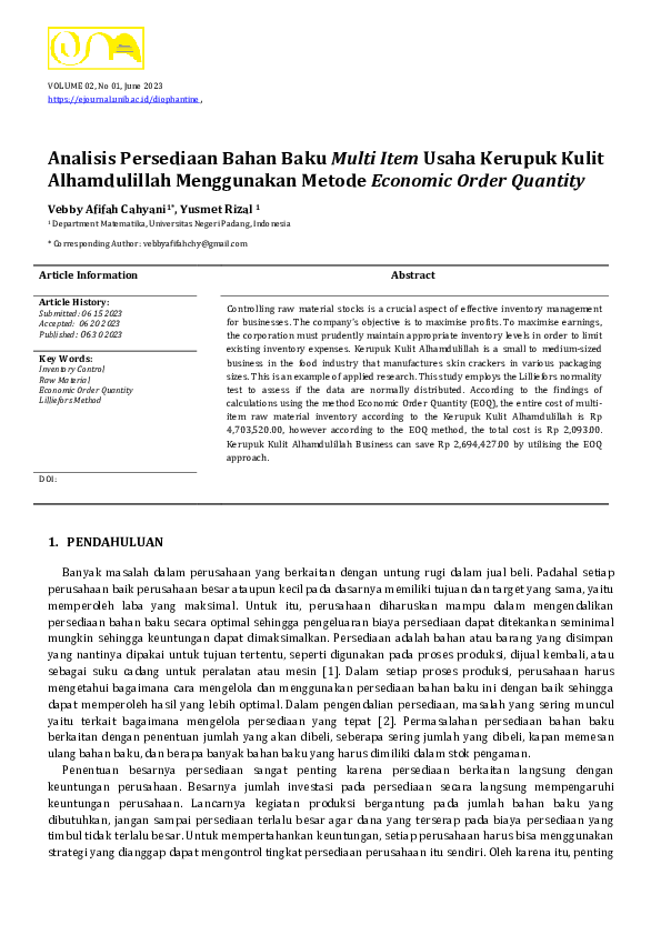 (PDF) Analisis Persediaan Bahan Baku Multi Item Usaha Kerupuk Kulit Alhamdulillah Menggunakan ...