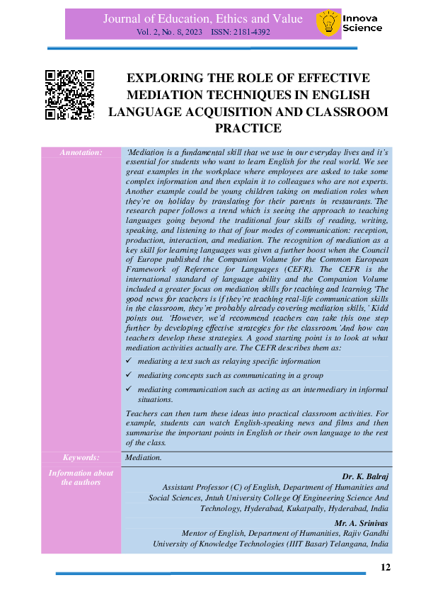 (PDF) EXPLORING THE ROLE OF EFFECTIVE MEDIATION TECHNIQUES IN ENGLISH ...
