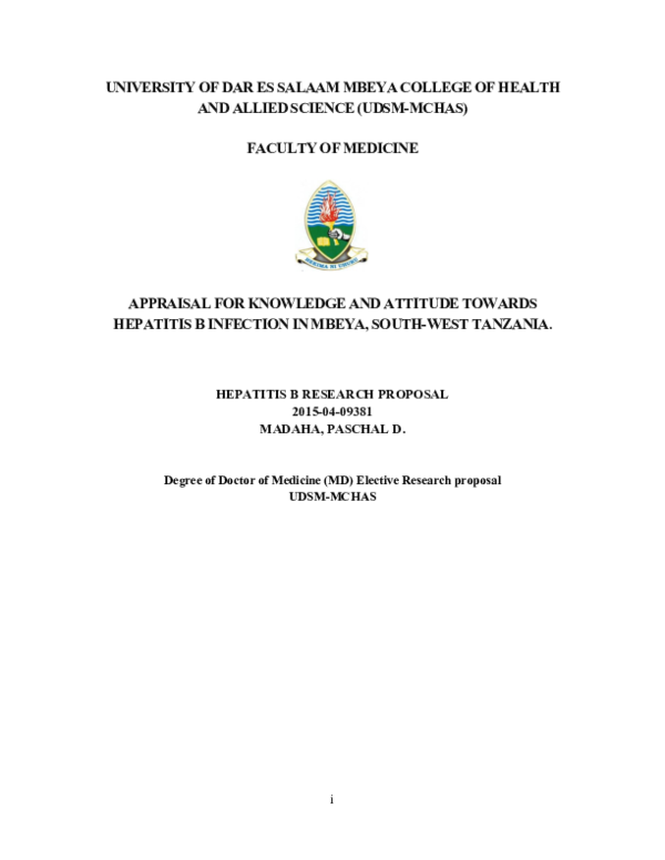 (PDF) UNIVERSITY OF DAR ES SALAAM MBEYA COLLEGE OF HEALTH AND ALLIED ...