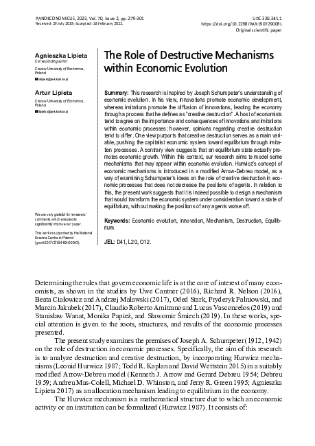 (PDF) The role of destructive mechanisms within economic evolution