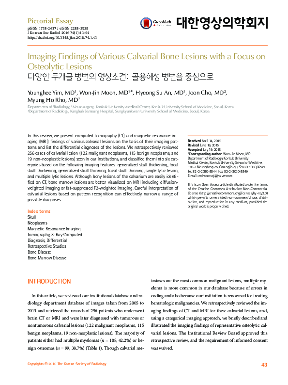 (PDF) Imaging Findings of Various Calvarial Bone Lesions with a Focus ...