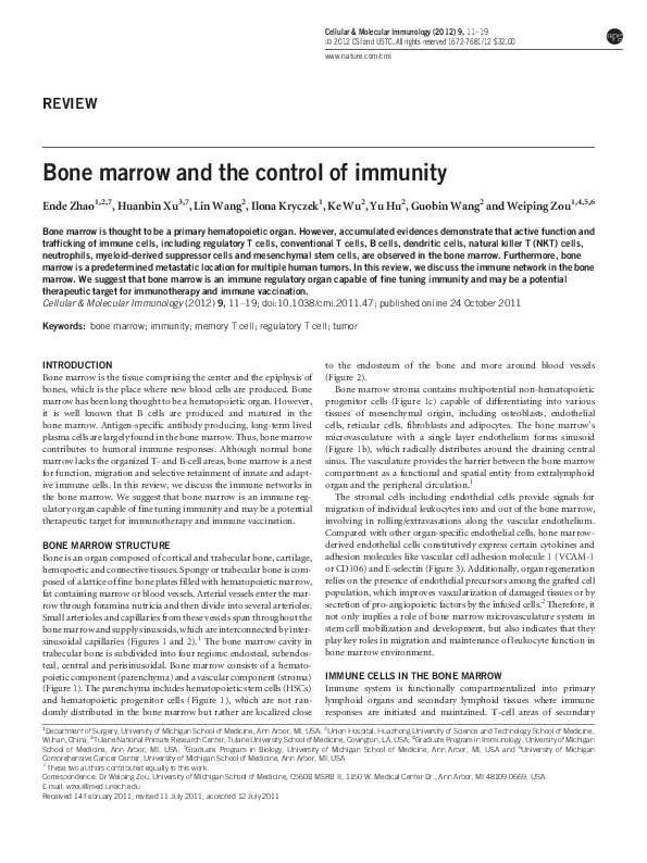(PDF) Bone marrow and the control of immunity