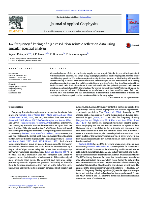 Pdf T X Frequency Filtering Of High Resolution Seismic Reflection Data Using Singular Spectral
