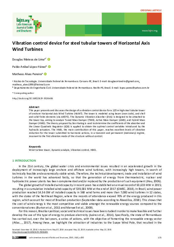(PDF) Vibration control device for steel tubular towers of Horizontal ...