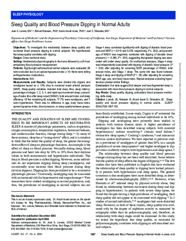 (PDF) Sleep Quality and Blood Pressure Dipping in Normal Adults