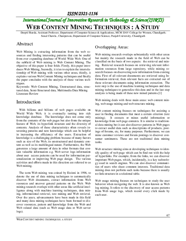 (PDF) Web Content Mining Techniques : A Study | Deepti Sharda - Academia.edu