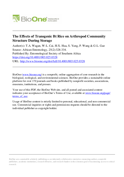 (PDF) The Effects of Transgenic Bt Rice on Arthropod Community ...