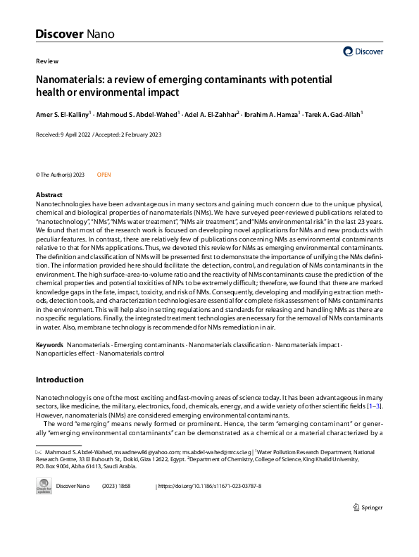 (PDF) Nanomaterials: a review of emerging contaminants with potential ...