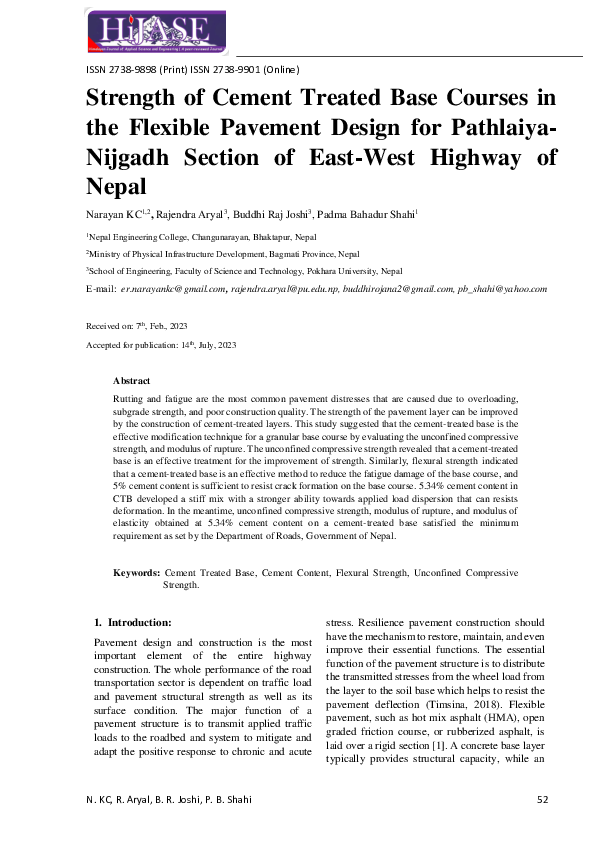 Strength of Cement Treated Base Courses in the Flexible Pavement Design ...