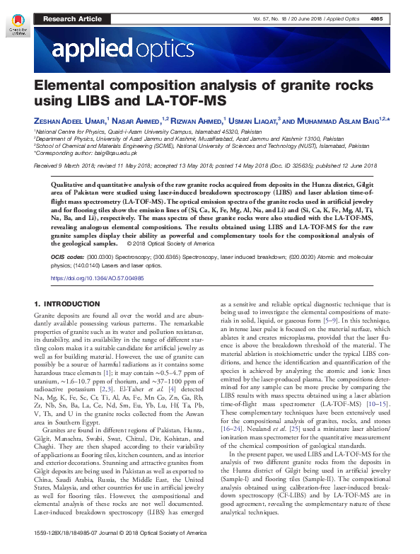 (PDF) Elemental composition analysis of granite rocks using LIBS and LA ...