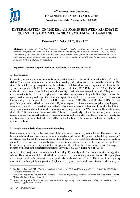 (PDF) Determination of the Relationship Between Kinematic Quantities of a Mechanical System with ...