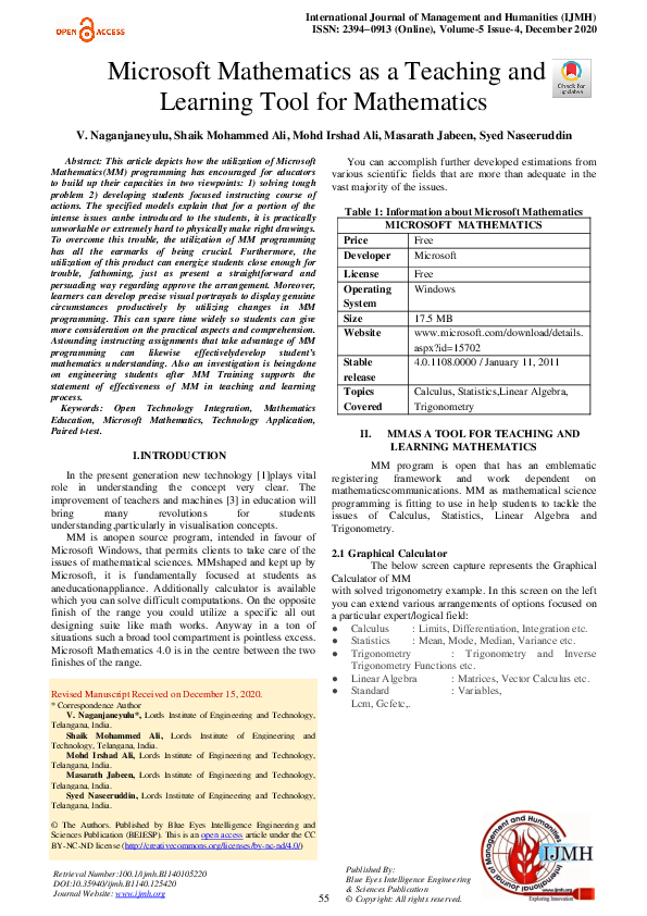 (PDF) Microsoft Mathematics as a Teaching and Learning Tool for Mathematics