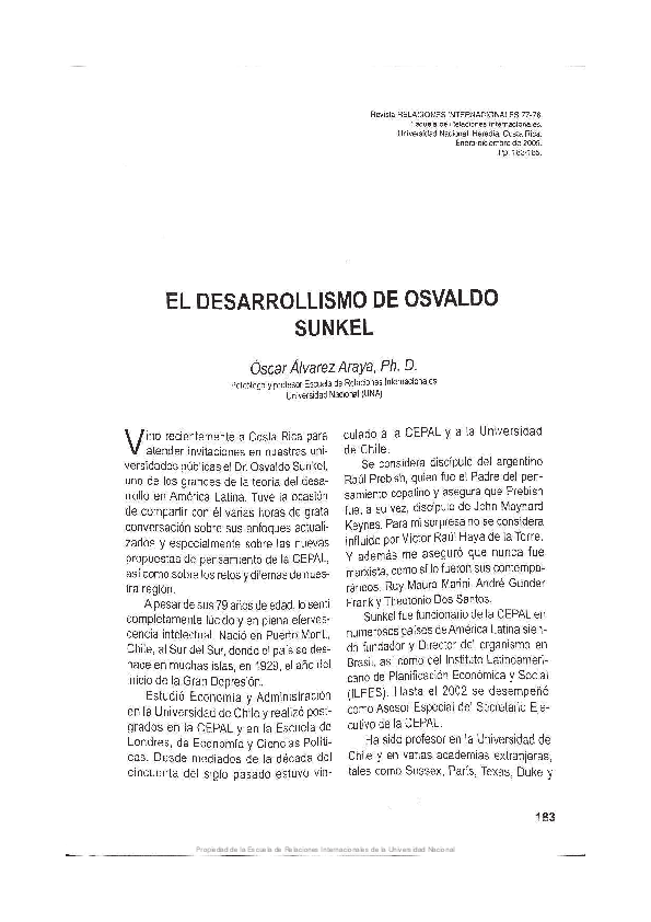 (PDF) El desarrollismo de Osvaldo Sunkel | Revista de Relaciones ...