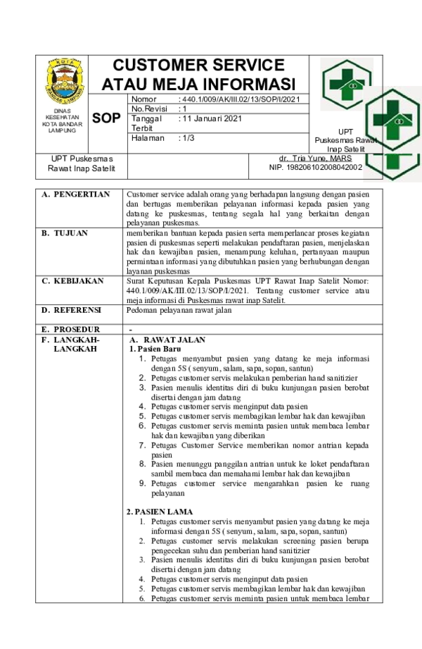 (DOC) SOP CUSTOMER SERVIS