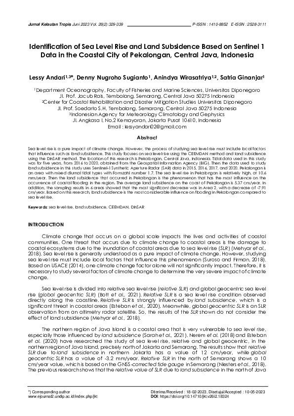Pdf Identification Of Sea Level Rise And Land Subsidence Based On