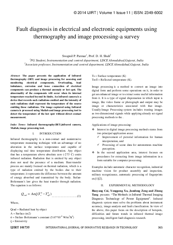 (PDF) Fault diagnosis in electrical and electronic equipments using thermography and image ...