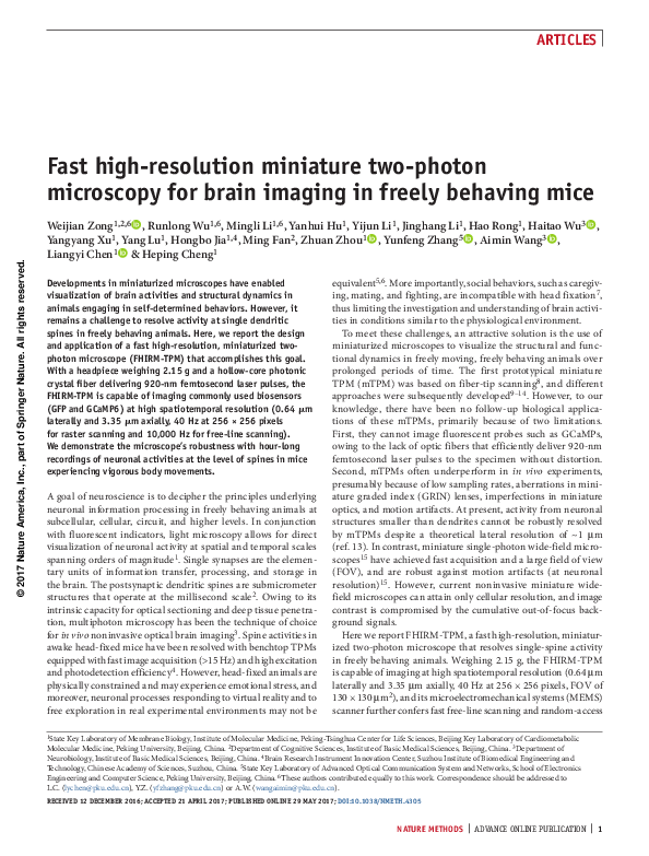 (PDF) Fast high-resolution miniature two-photon microscopy for brain ...