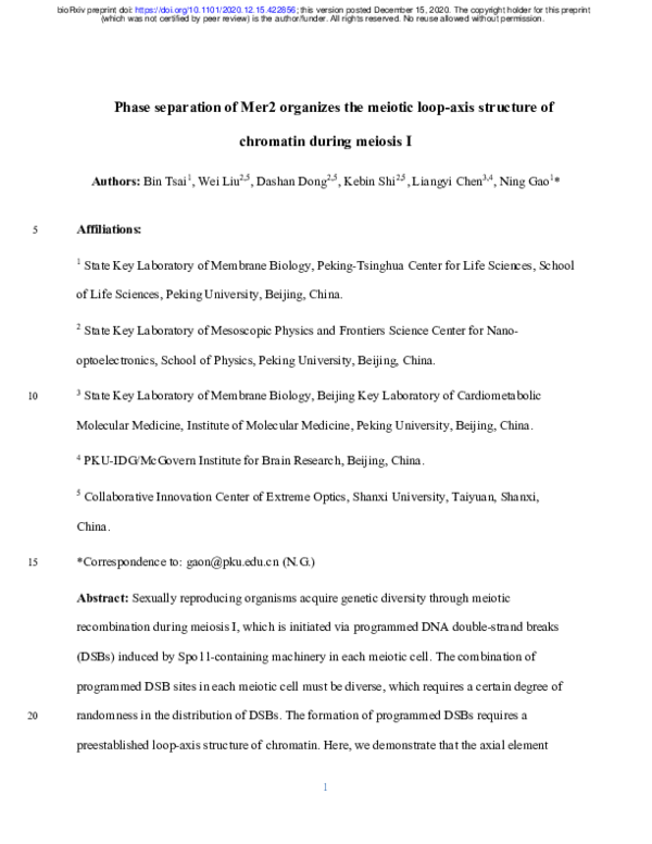 (PDF) Phase separation of Mer2 organizes the meiotic loop-axis ...