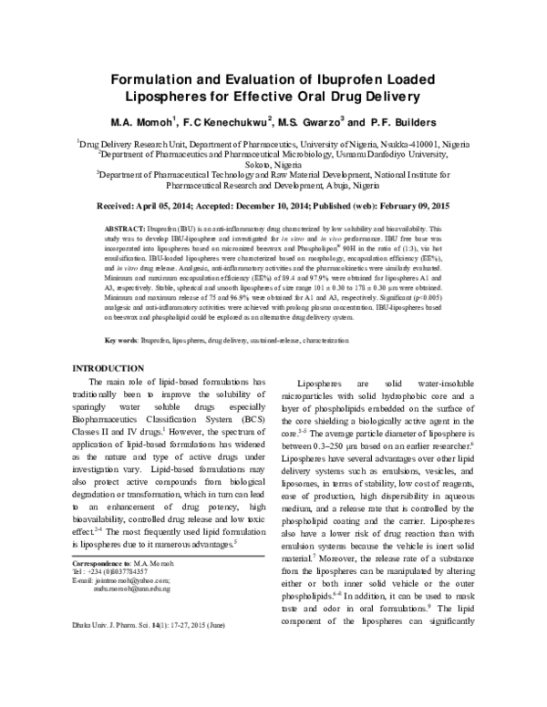 (PDF) Formulation and Evaluation of Ibuprofen Loaded Lipospheres for ...