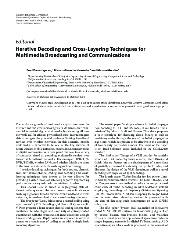 (PDF) Iterative Decoding and Cross-Layering Techniques for Multimedia Broadcasting and ...