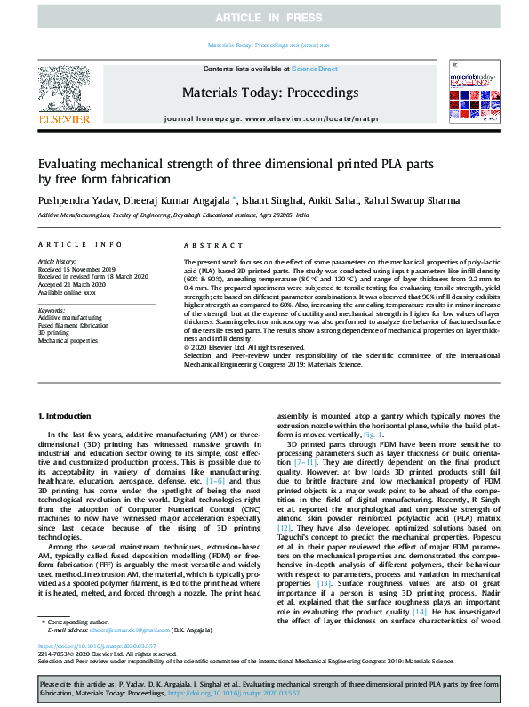 (PDF) Evaluating mechanical strength of three dimensional printed PLA ...