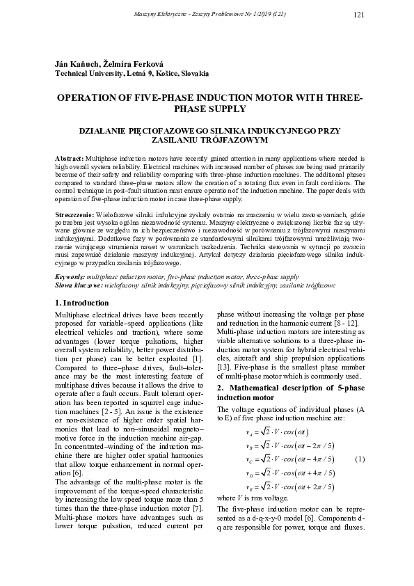 (PDF) Operation of five-phase induction motor with threephase supply