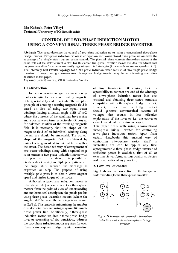 (PDF) Control of Two-Phase Induction Motor Using a Conventional Three-Phase Bridge Inverter