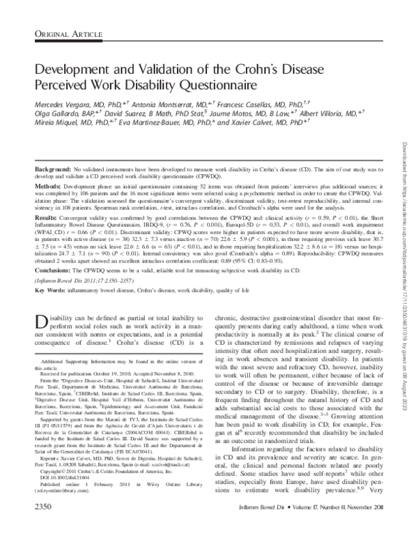 (PDF) Development and validation of the Crohnʼs disease perceived work ...