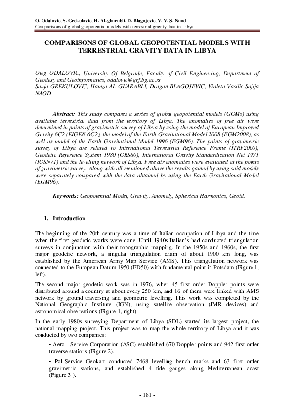 (PDF) Comparisons of Global Geopotential Models with Terrestrial Gravity Data in Libya