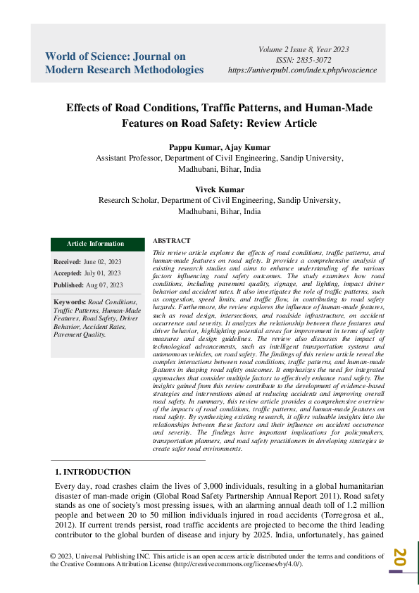 (PDF) Effects of Road Conditions, Traffic Patterns, and Human-Made ...