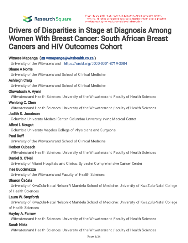 (PDF) Drivers of Disparities in Stage at Diagnosis Among Women With Breast Cancer: South African ...