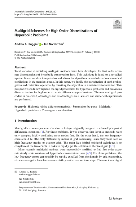 (PDF) Multigrid Schemes for High Order Discretizations of Hyperbolic Problems