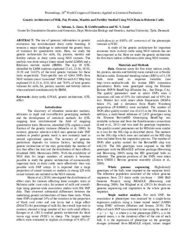 (PDF) Genetic Architecture of Milk, Fat, Protein, Mastitis and Fertility Studied Using NGS Data ...