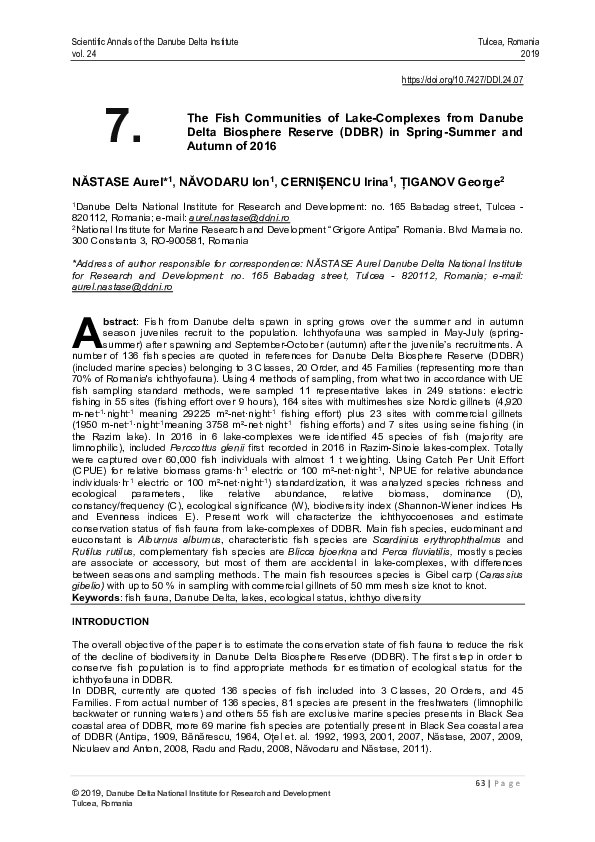 (PDF) The Fish Communities of Lake-Complexes from Danube Delta ...