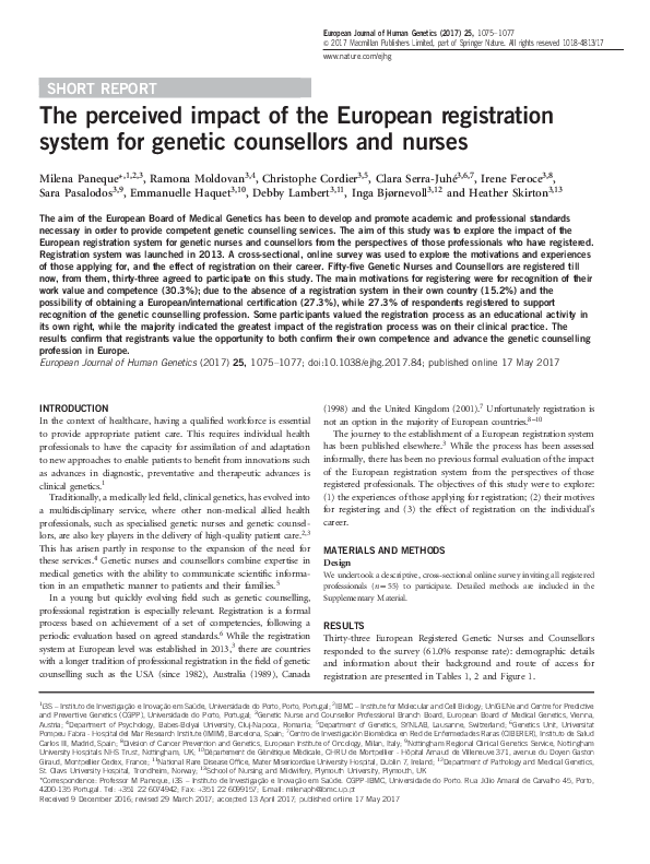 (PDF) The perceived impact of the European registration system for ...