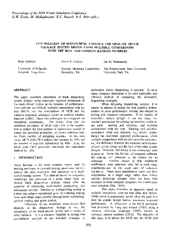 (PDF) Optimization of dispatching criteria for open-pit truck haulage system design using ...