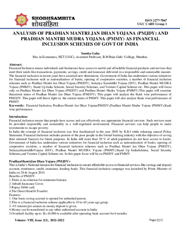 (PDF) ANALYSIS OF PRADHAN MANTRI JAN DHAN YOJANA (PMJDY) AND PRADHAN ...