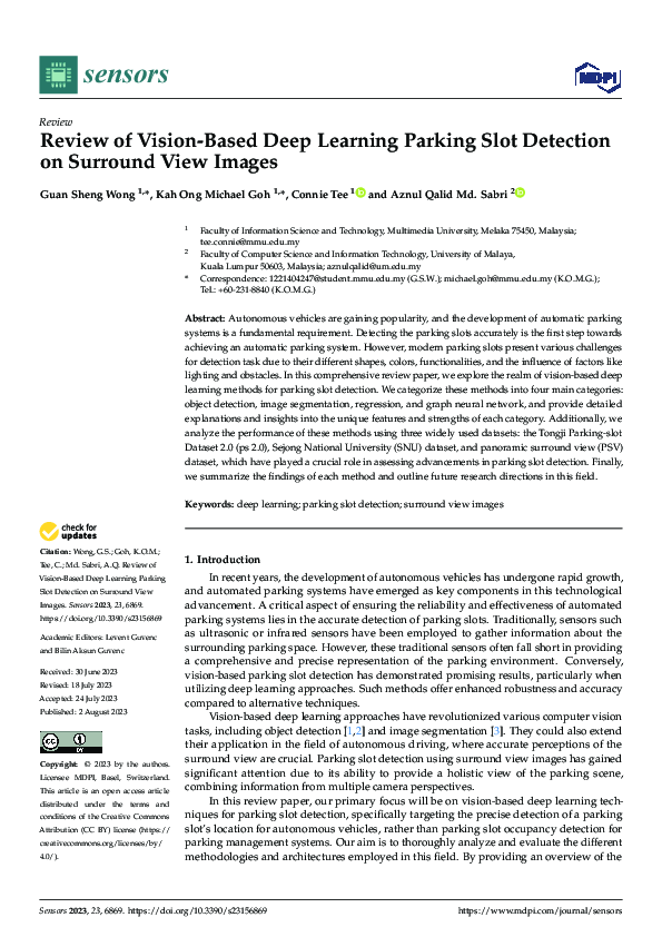 Pdf Review Of Vision Based Deep Learning Parking Slot Detection On Surround View Images