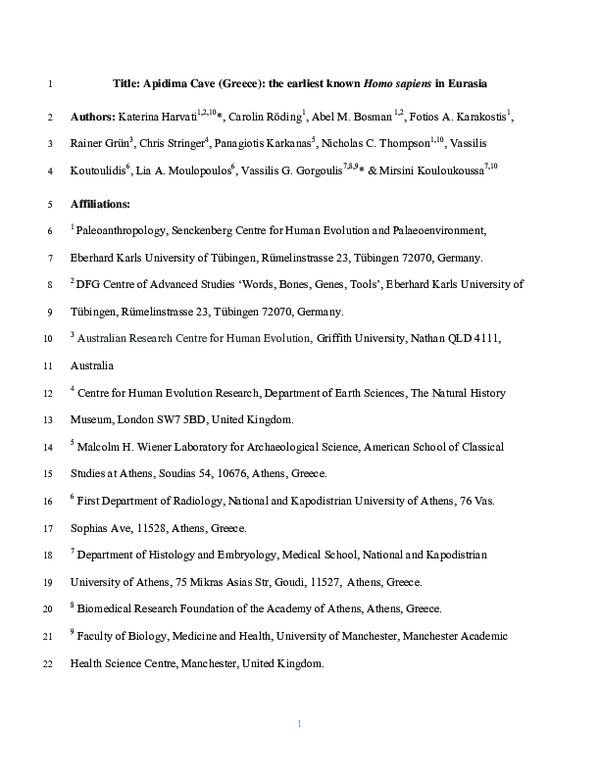 (PDF) Apidima Cave fossils provide earliest evidence of Homo sapiens in ...