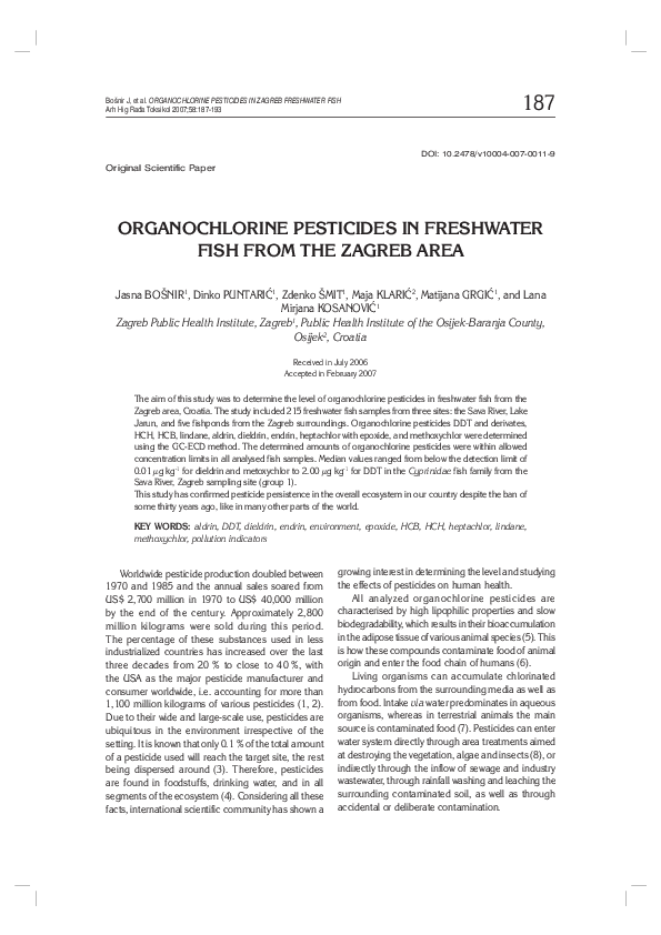 (PDF) Organochlorine Pesticides in Freshwater Fish from the Zagreb Area