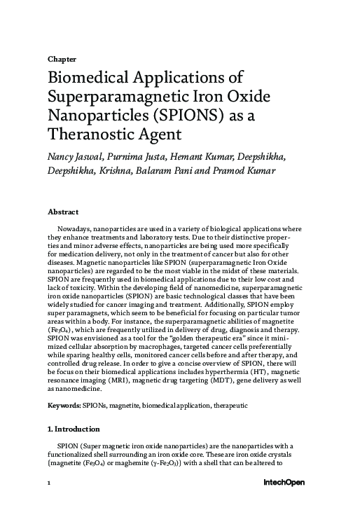(PDF) Biomedical Applications of Superparamagnetic Iron Oxide ...