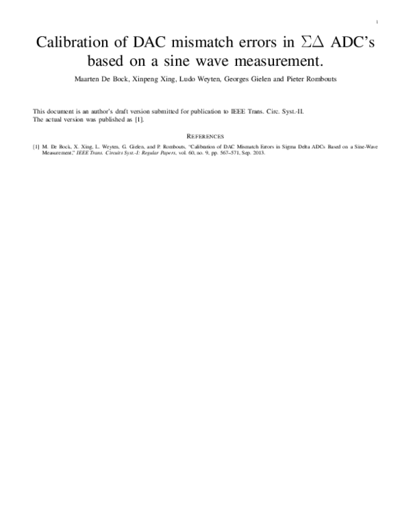(PDF) Calibration of DAC Mismatch Errors in $\Sigma\Delta$ ADCs Based on a Sine-Wave Measurement