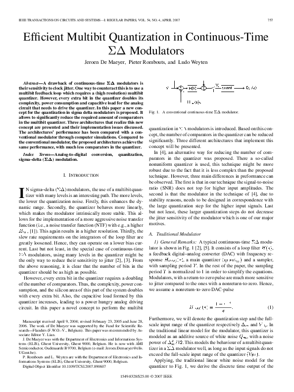 (PDF) Multibit Quantization for Efficient Continuous-Time Sigma-Delta Modulators