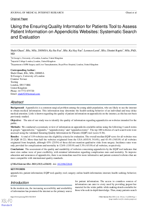 (PDF) Using the Ensuring Quality Information for Patients Tool to ...